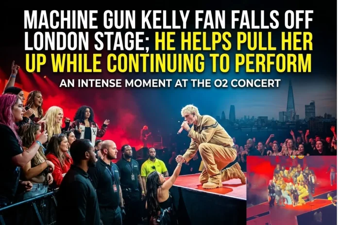 Machine Gun Kelly Fan Falls Off Stage in London, Rapper Helps Her Back ...